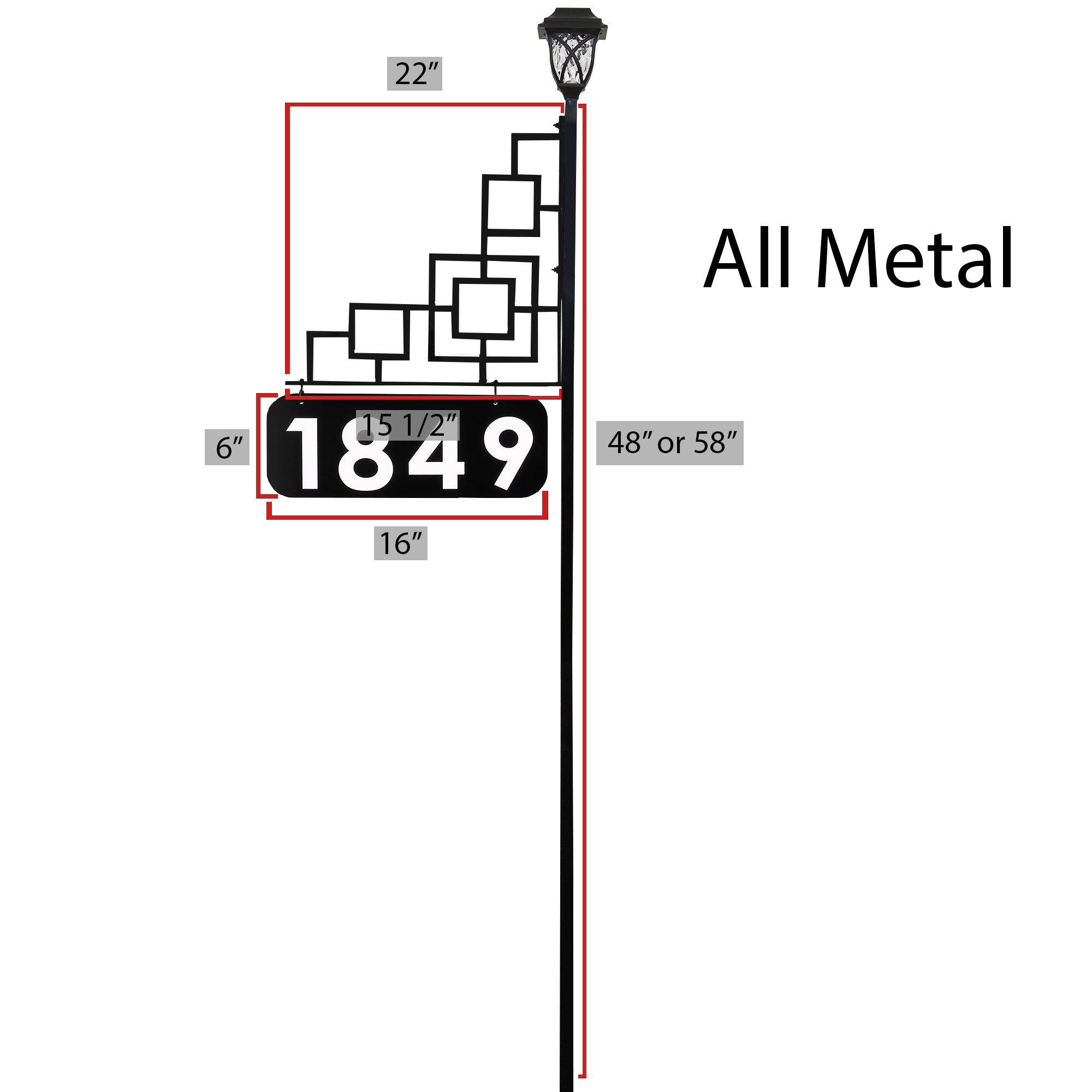 Windsor - All Metal - Double Sided Reflective Address Sign with Solar ...
